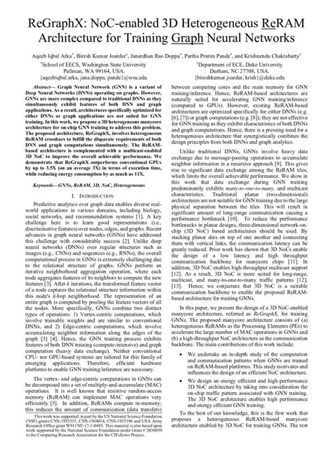 Regraphx Noc Enabled 3d Heterogeneous Reram Architecture For Training Graph Neural Networks