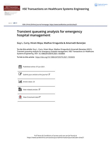 Pdf Transient Queueing Analysis For Emergency Hospital Management