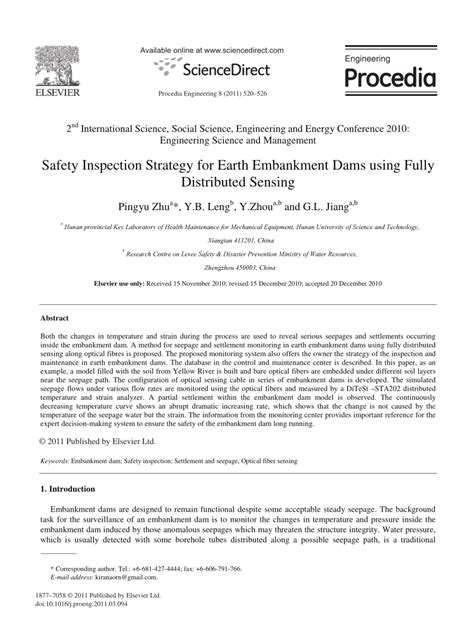 Pdf Safety Inspection Strategy For Earth Embankment Dams Using Fully Distributed Sensing