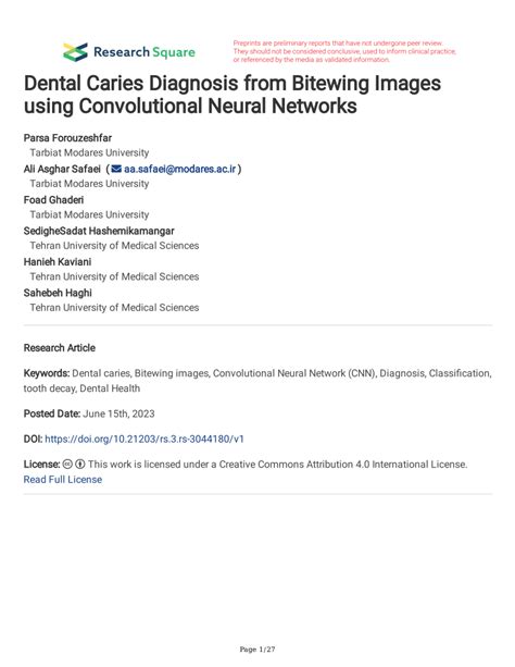 Pdf Dental Caries Diagnosis From Bitewing Images Using Convolutional Neural Networks