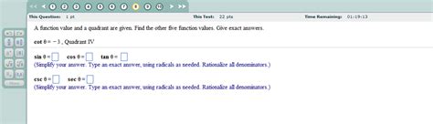 Solved A Function Value And A Quadrant Are Given Find The Chegg