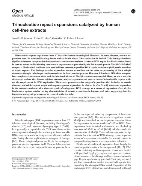 Pdf Trinucleotide Repeat Expansions Catalyzed By Human Cell Free Extracts