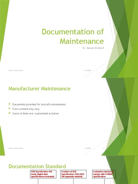 Documentation Of Maintenance Dr Anwar Al Assaf Pdf Specification Technical Standard