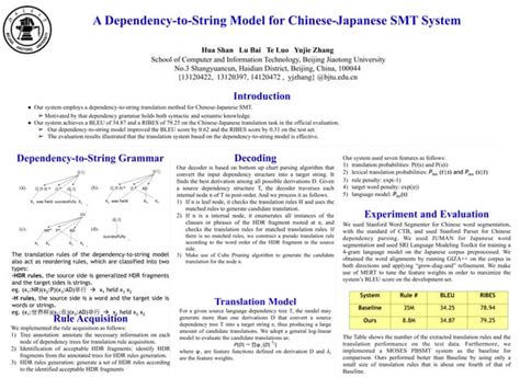 Hua Shan 2015 A Dependency To String Model For Chinese Japanese Smt System Ppt