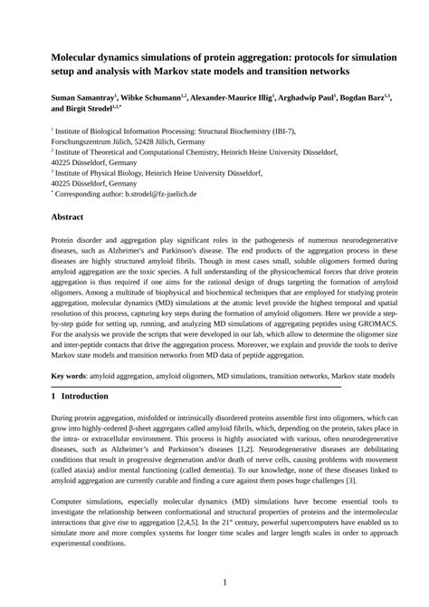 Pdf Molecular Dynamics Simulations Of Protein Aggregation Protocols For Simulation Setup And