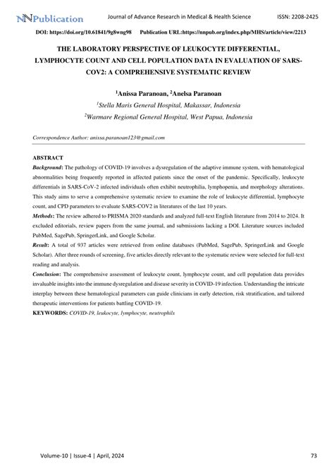 Pdf The Laboratory Perspective Of Leukocyte Differential Lymphocyte Count And Cell Population