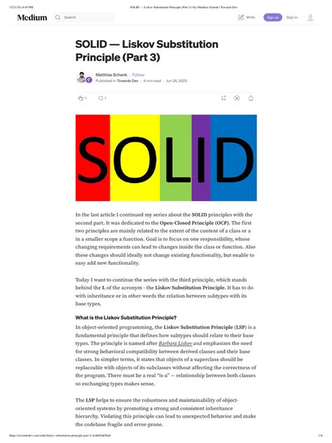 Solid — Liskov Substitution Principle Part 3 By Matthias Schenk Towards Dev Pdf