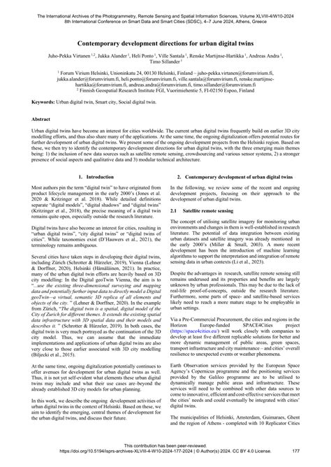 Pdf Contemporary Development Directions For Urban Digital Twins