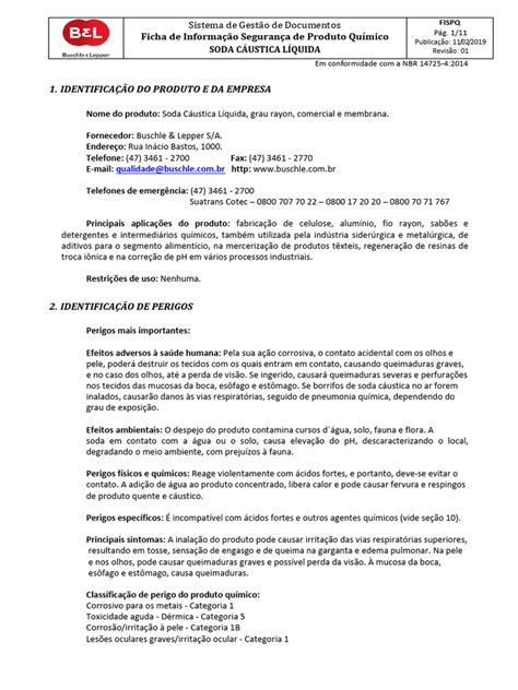 Fispq Soda Cáustica Líquida Pdf Hidróxido De Sódio Corrosão