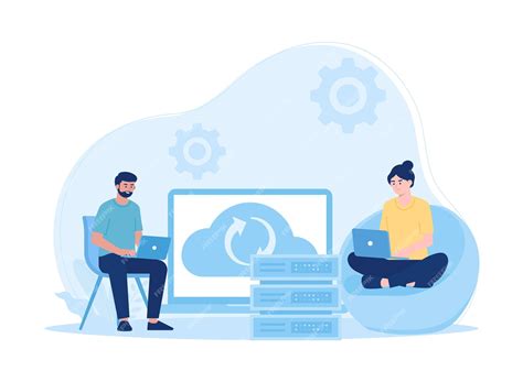 Premium Vector Synchronization Of Cloud Data Storage On A Laptop Concept Flat Illustration