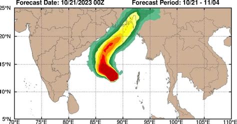 ဘင်္ဂလား ပင်လယ်အော်တွင် ဖြစ်ပေါ်နေသောမုန်တိုင်းငယ် အောက်တိုဘာ ၂၆ နှင့် ၂၇ ရက်နေ့လောက်တွင် ကမ်းခ