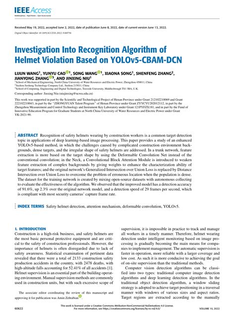 Pdf Investigation Into Recognition Algorithm Of Helmet Violation Based On Yolov5 Cbam Dcn