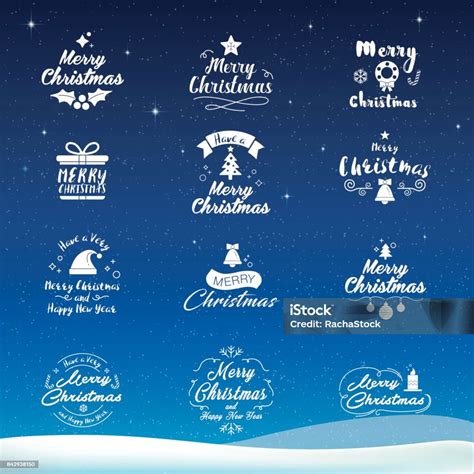 기쁜 성 탄과 새 해 복 많이 받으세요 아이콘 세트입니다 타이 포 그래피 텍스트 요소 및 디자인 아이콘입니다 엽서 초대장 인사말