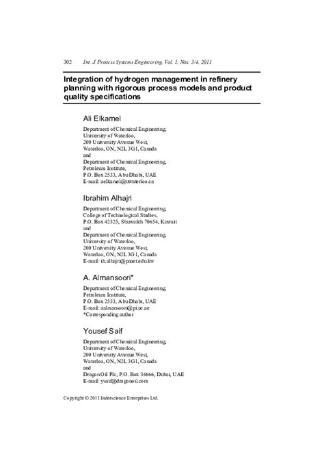 Pdf Integration Of Hydrogen Management In Refinery Planning With