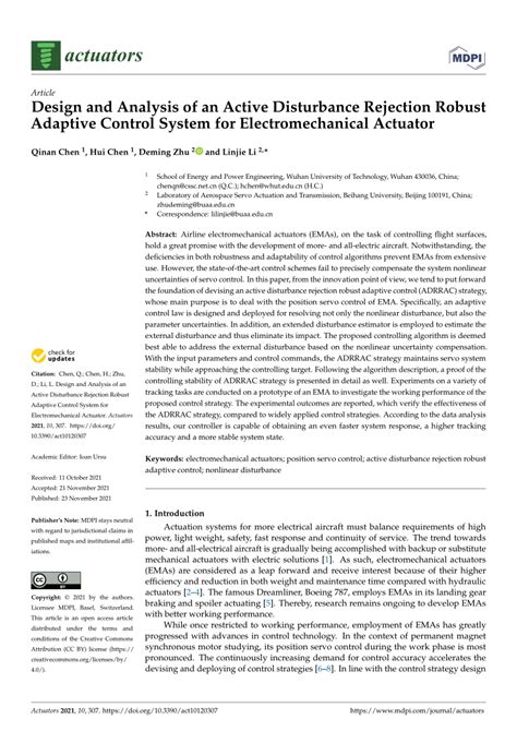 Pdf Design And Analysis Of An Active Disturbance Rejection Robust Adaptive Control System For