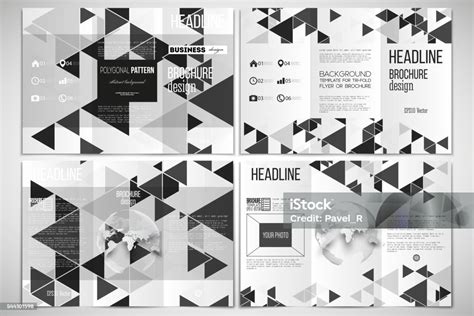 세트 Of 트라이폴드 브로셔 디자인 템플릿 삼각형 벡터 패턴 0명에 대한 스톡 벡터 아트 및 기타 이미지 0명 3단 브로슈어 건축물 Istock