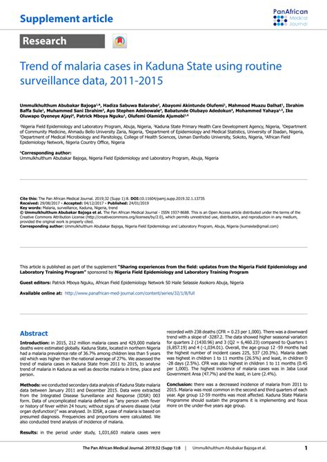 Pdf Trend Of Malaria Cases In Kaduna State Using Routine Surveillance Data 2011 2015