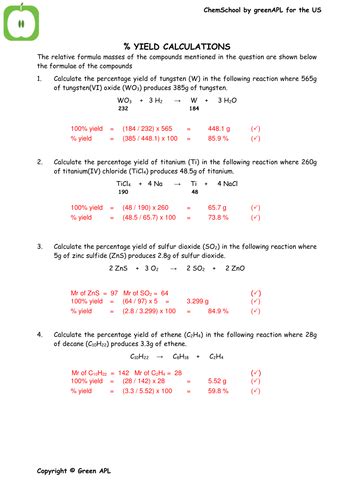 Percentage Yield Teaching Resources