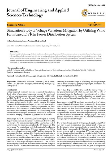 Pdf Simulation Study Of Voltage Variations Mitigation By Utilizing