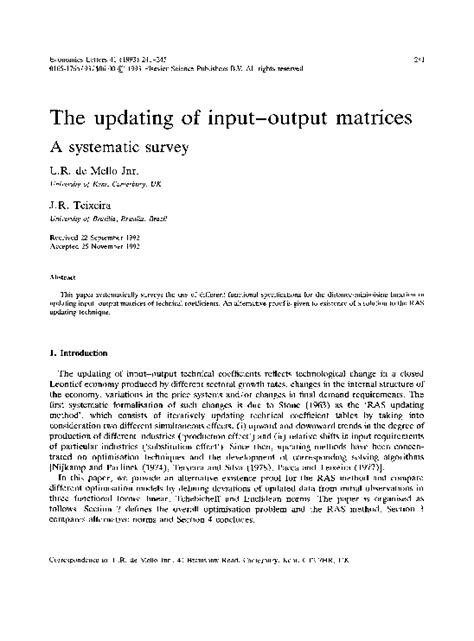 Pdf The Updating Of Input Output Matrices A Systematic Survey