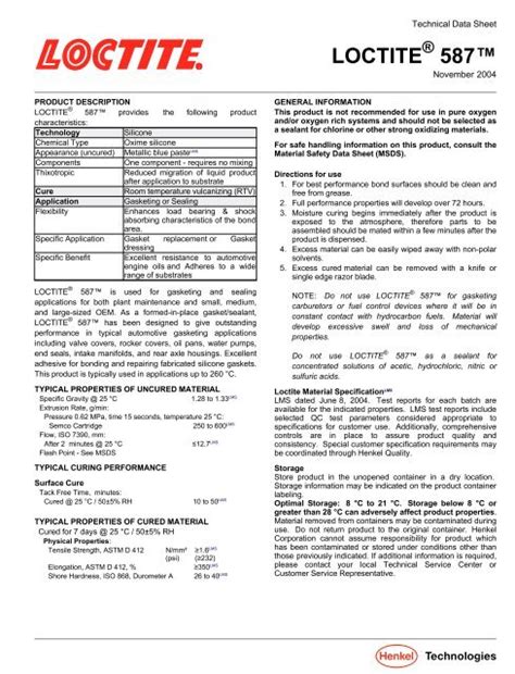 Loctite 587 Technical Data Sheet IBT Inc