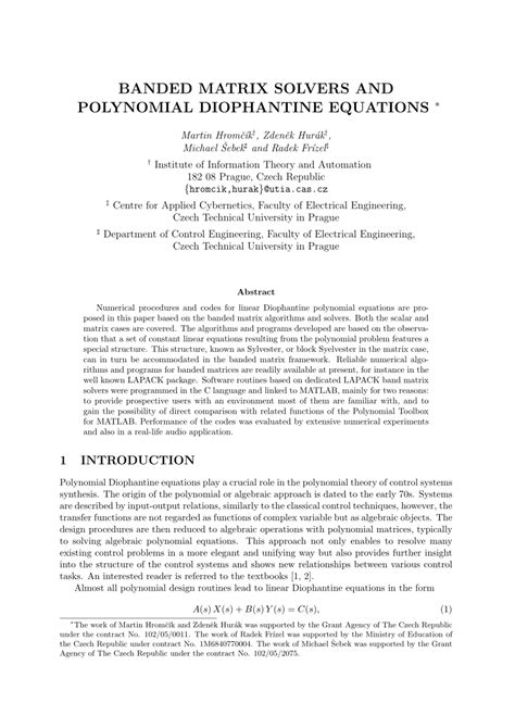 Pdf Banded Matrix Solvers And Polynomial Diophantine Equations