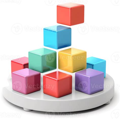 Colorful Cubes Stacked In A Pyramid Shape On A Circular Base 60582504 Png