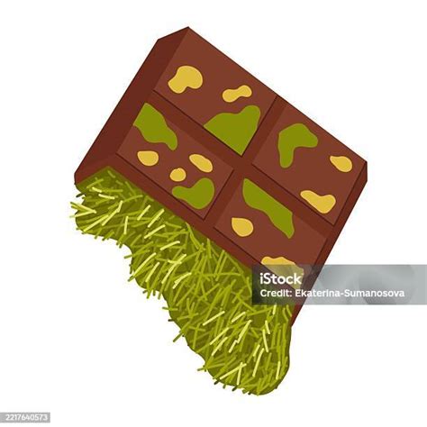초록 피스타치오 크림이 들어 있는 금이 간 두바이 초콜릿 바 만화 벡터 과자 그림입니다 포장 메뉴 디자인 스티커 디저트 콘텐츠 0명에 대한 스톡 벡터 아트 및 기타 이미지