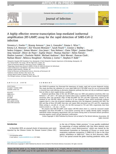 Pdf A Highly Effective Reverse Transcription Loop Mediated Isothermal Amplification Rt Lamp