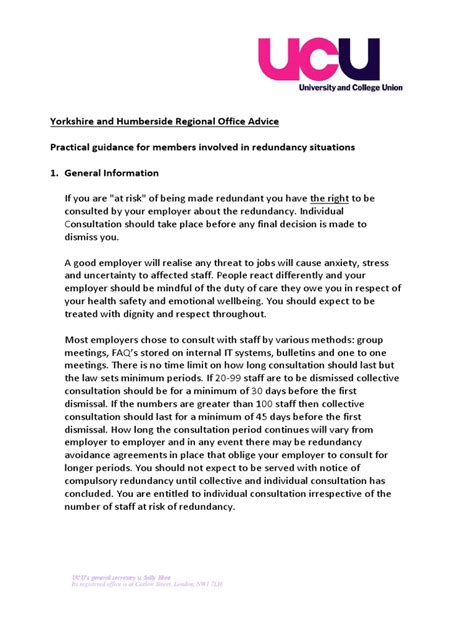 Ucu Practical Guidance For Members Involved In Redundancy Situations Pdf Layoff Employment