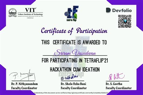Sriram Vasudevan On Linkedin Hackathon Tetraflip Devfolio Vitvellore