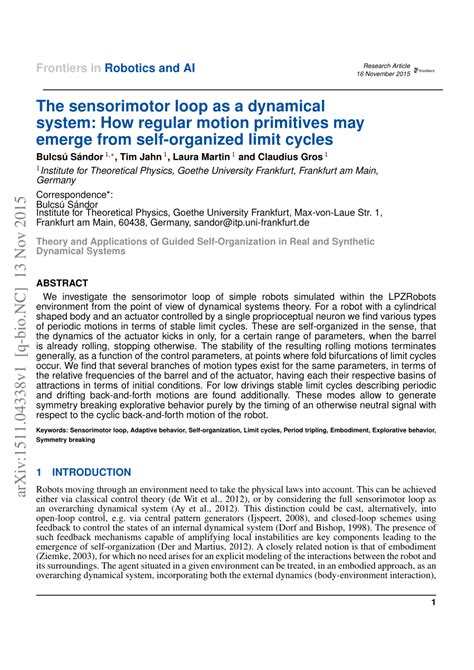 Pdf The Sensorimotor Loop As A Dynamical System How Regular Motion