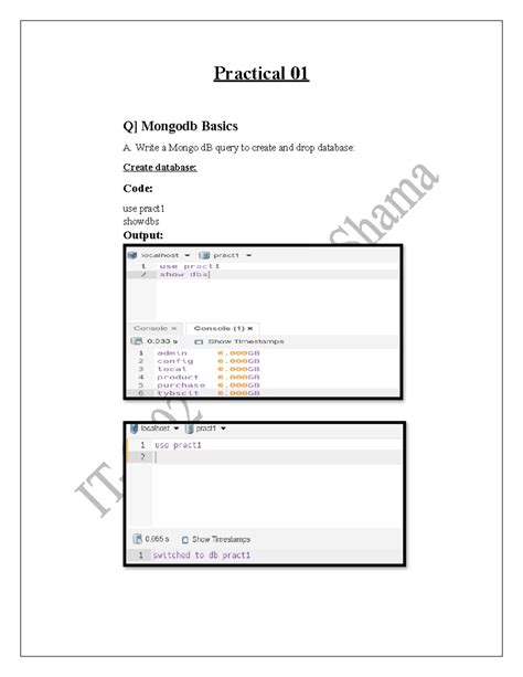 Ngt Practical 01 Q Mongodb Basics A Write A Mongo Db Query To Create And Drop Database