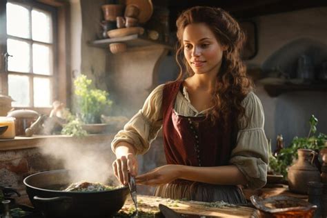 Woman Is Mixing In A Kitchen With Cooking Food Premium Ai Generated Image
