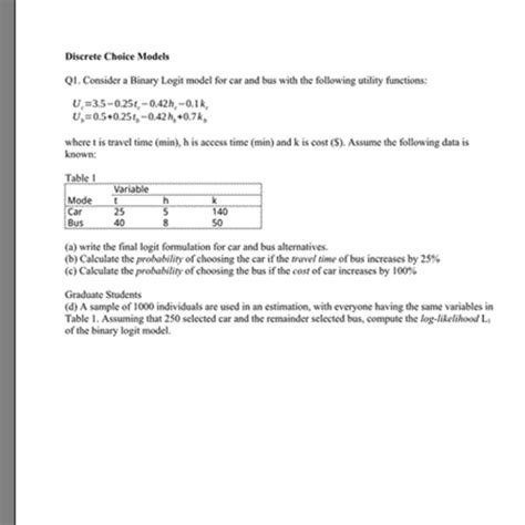Discrete Choice Models Q Consider A Binary Logit Chegg