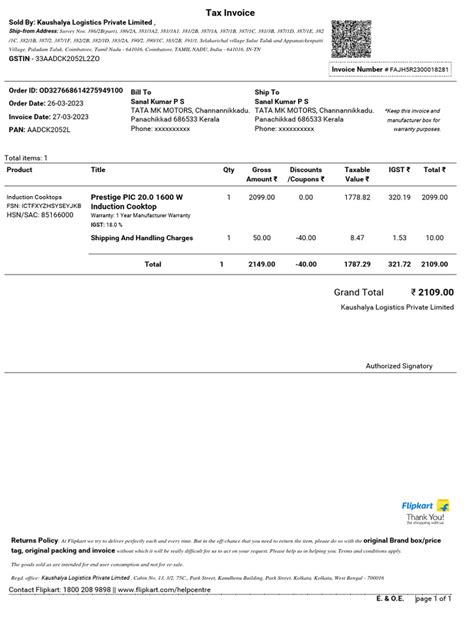 Invoice Pdf Tamil Nadu Taxes