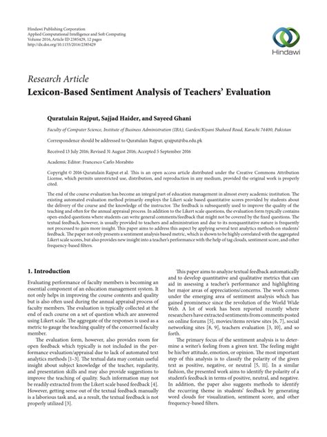Pdf Lexicon Based Sentiment Analysis Of Teachers Evaluation
