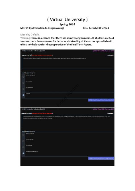 Cs201p Final Term Spring 2024 Latest Mcqs Bs Computer Science Virtual University Spring