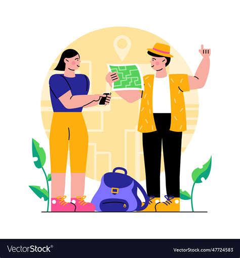 Male Holding Map And Searching For Way Female Vector Image
