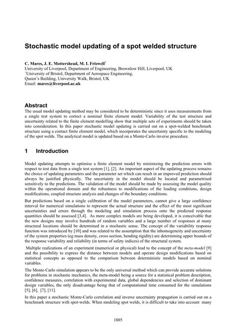 Pdf Stochastic Model Updating Of A Spot Welded Structure