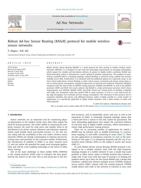 pdf robust ad hoc sensor routing raser protocol for mobile wireless sensor networks