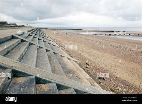 Coastal Defences Stepped Sea Wall At Hunstanton Norfolk UK The