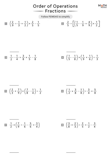 Order Of Operations With Fractions Worksheets Math Monks Worksheets