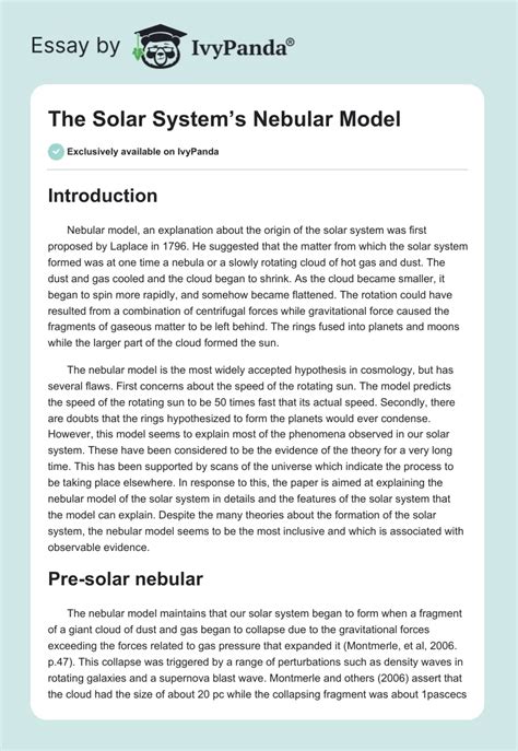 The Solar Systems Nebular Model 2708 Words Essay Example