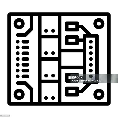 마운팅 슬롯 라인 아이콘 전자 개념 흰색 배경에 Pcb 벡터 기호 개요 스타일 아이콘 모바일 개념 웹 디자인이 있는 인쇄 회로 기판 벡터 그래픽 Cpu에 대한 스톡 벡터