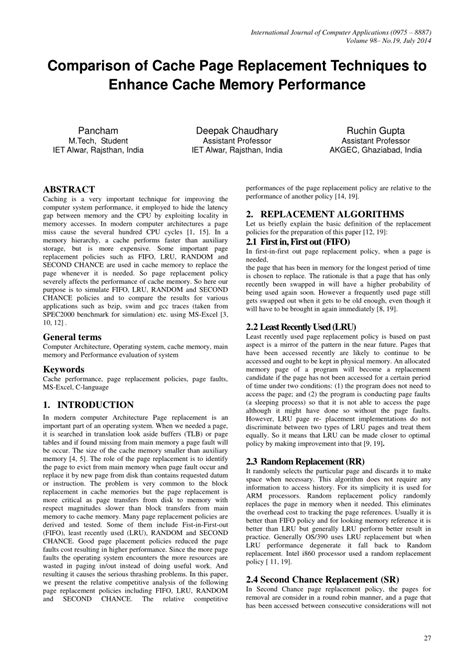 PDF Comparison Of Cache Page Replacement Techniques To Enhance Cache Memory Performance