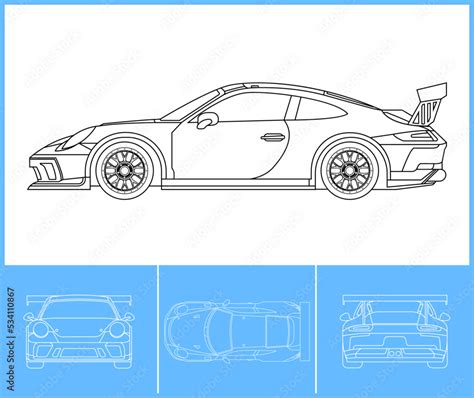 Sport Car Template Transportation Outline Stroke Template Blue Print Layout Fit For Warp