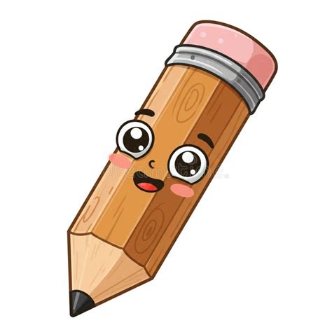 A Cartoon Illustration Of A Pencil With A Cute Anthropomorphized Face