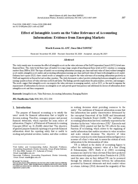 Effect Of Intangible Assets On The Value Relevance Of Accounting
