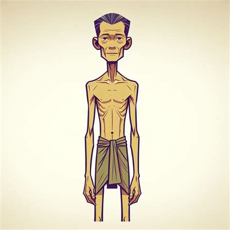 Emaciated Middle Aged Man Illustration Malnourished Figure Ai Art